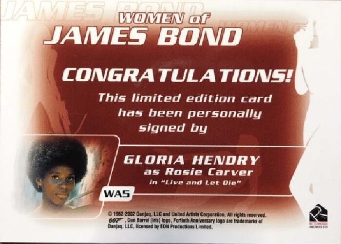 Gloria Hendry Autograph, Women of James Bond in Motion, WA5 Women of ...