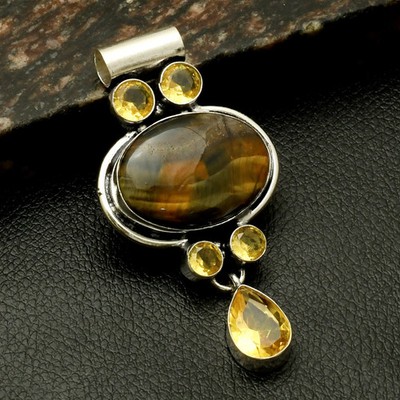 Tiger Eye Citrine Gemstone Ethnic Pendant Jewelry For Anniversary 2.6 ...