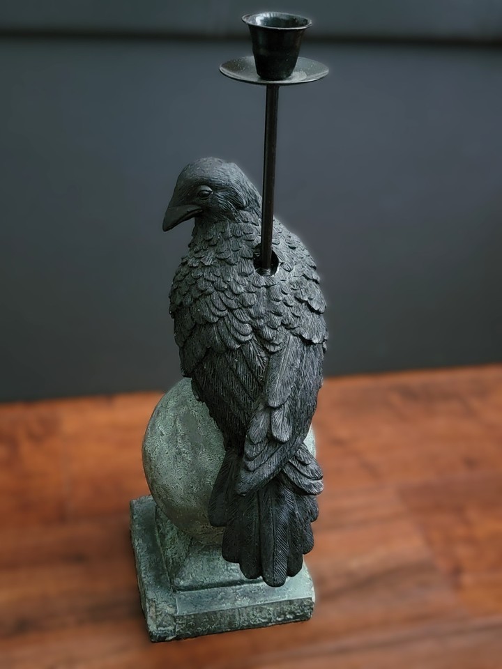 Set of 2 Horchow Candleholders Ravens Perched on Verdigris Finials ...