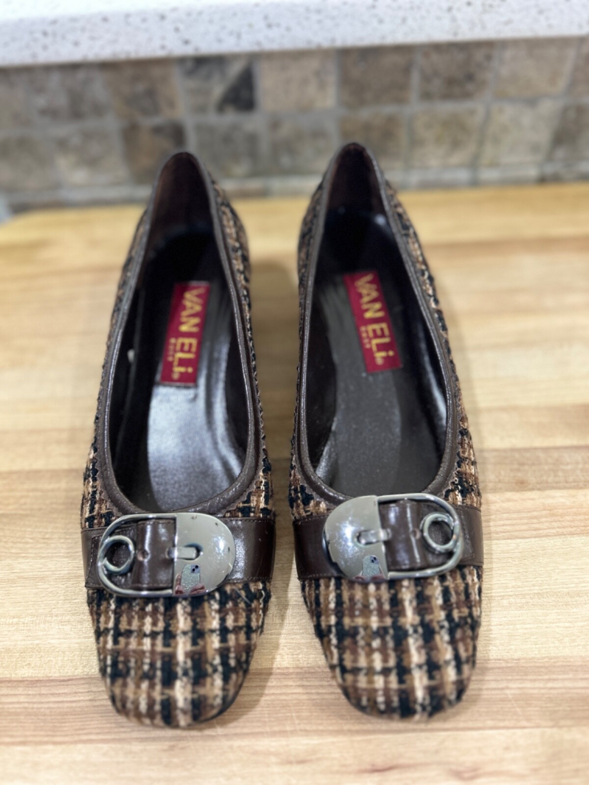 Van Eli Brown Tweed Leather Trimmed Belt Buckle 1-1/… - Gem