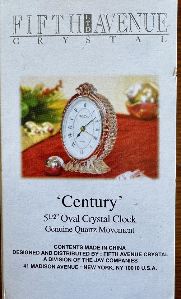 Vintage “Fifth Avenue Crystal” 5 1/2” Quartz Clock Century Oval-Brand ...