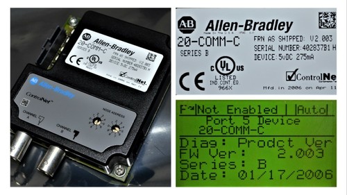 Allen Bradley 20-COMM-C ControlNet Adapter Ser. B FRN. 2.003 (77 ...