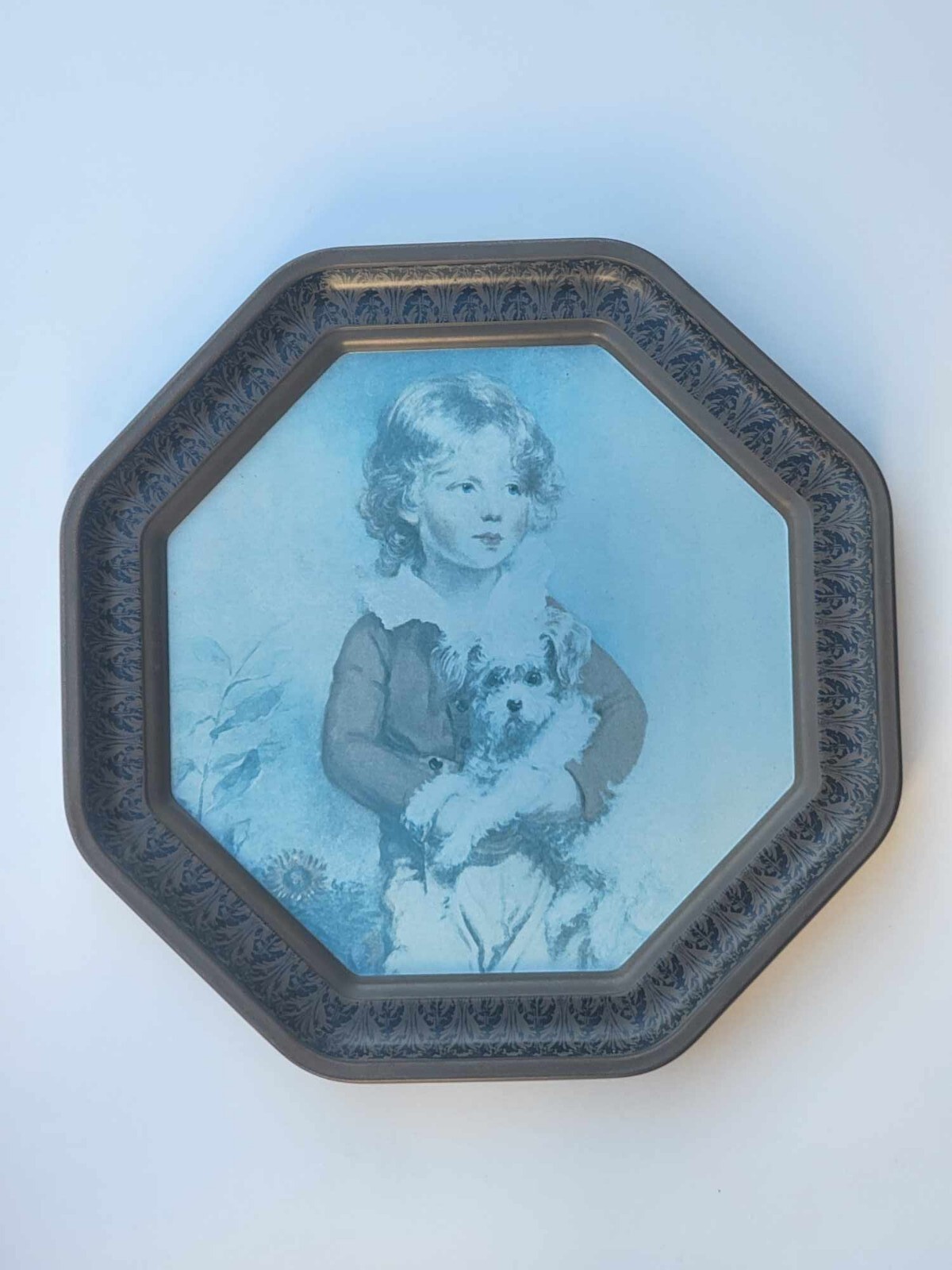 VTG Master Simpson Painting of Boy with Dog on Metal Octagonal Frame ...
