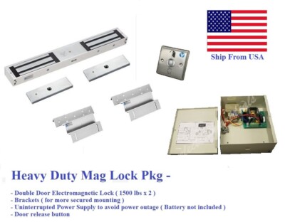 Heavy Duty Electromagnetic Double Door Lock - 1500 lbs x 2 + Power Unit ...