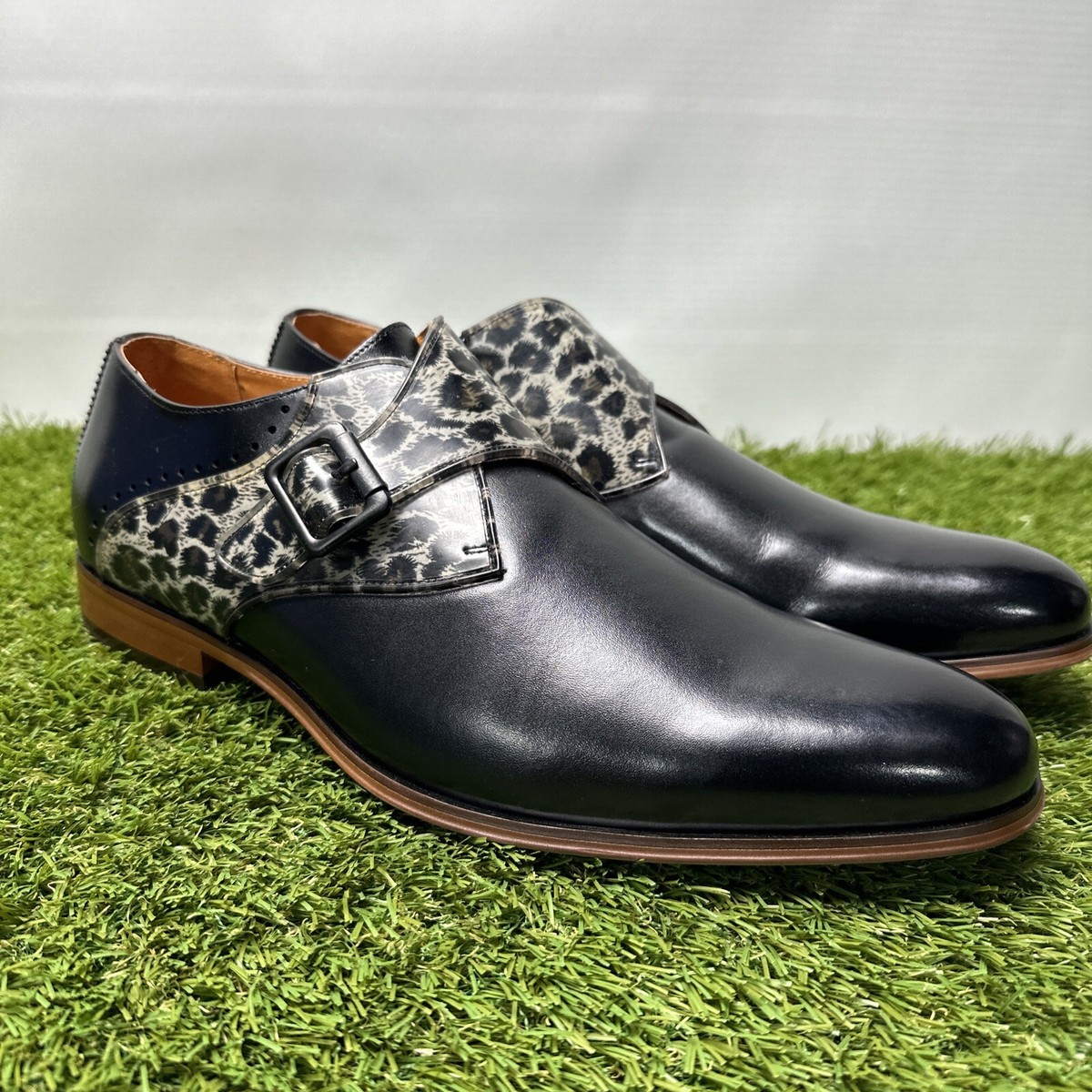 Stacy Adams Men's Sutcliff Monk Strap Black Leopard Leather Loafer