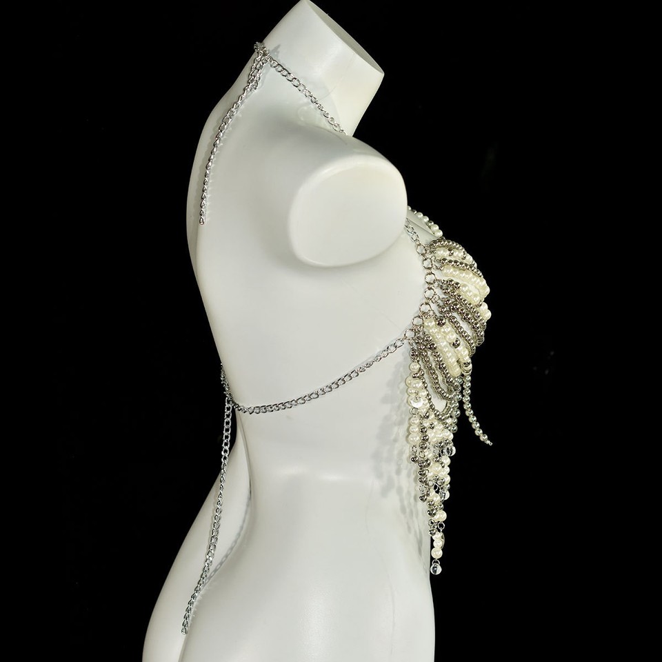 Womens Beaded Top Beach Bra Chain Bralette Ladies Bust Chest Harness ...