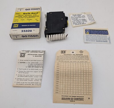 1 NEW in Box Square D QO115GFI 15A 1 Pole 120V Ground Fault GFI QO115 ...