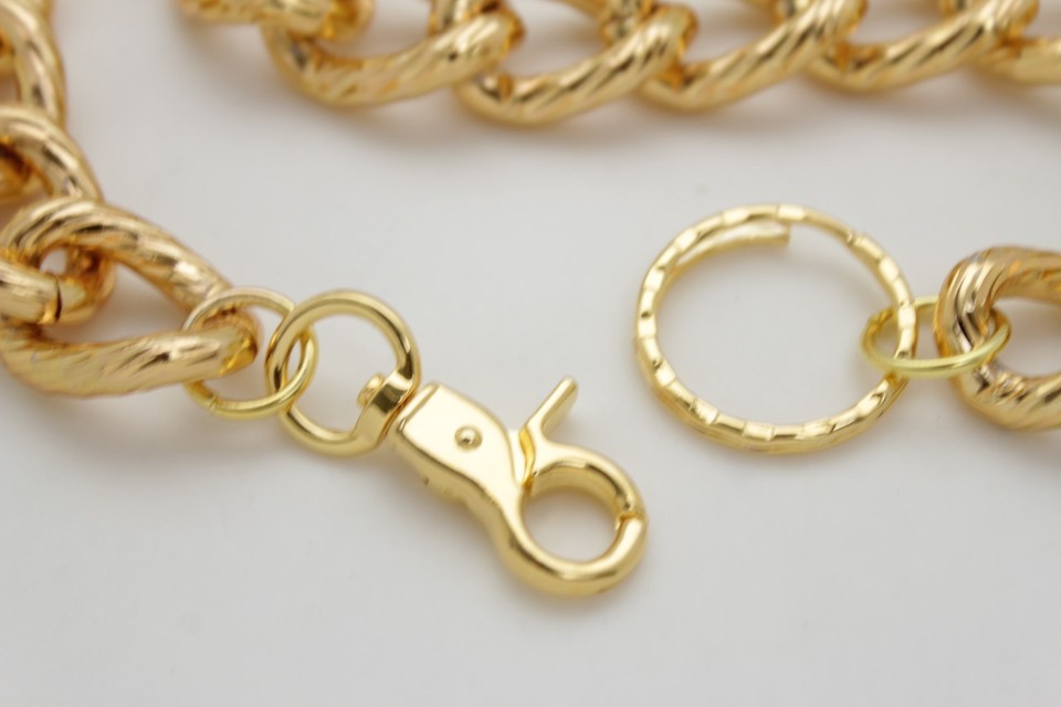 Men Gold Long Wallet Chain Metal Textured Link KeyChain Chunky Jean ...