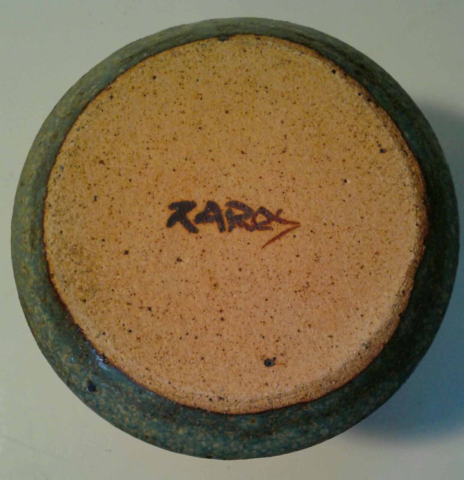 Mid century pottery Rosene Zaros nubby texture blue green vessel mug ...