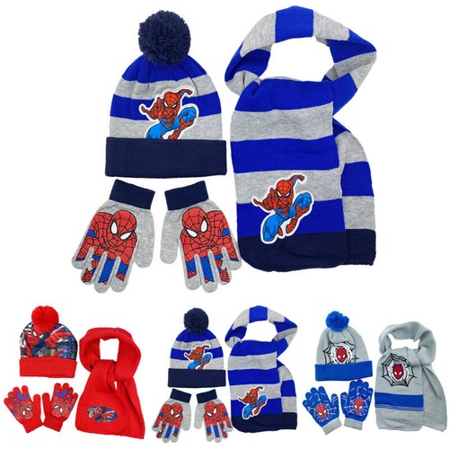 Kids Boys Spiderman Knitted Beanie Hat Scarf Gloves Spider-man Winter ...