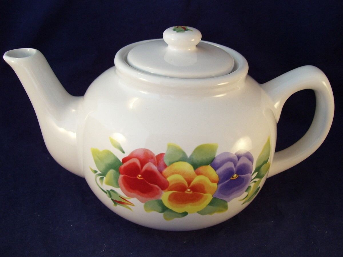 Corelle Corning Summer Blush 5 Cup Teapot Tea Pot Stoneware Pansies Jay ...
