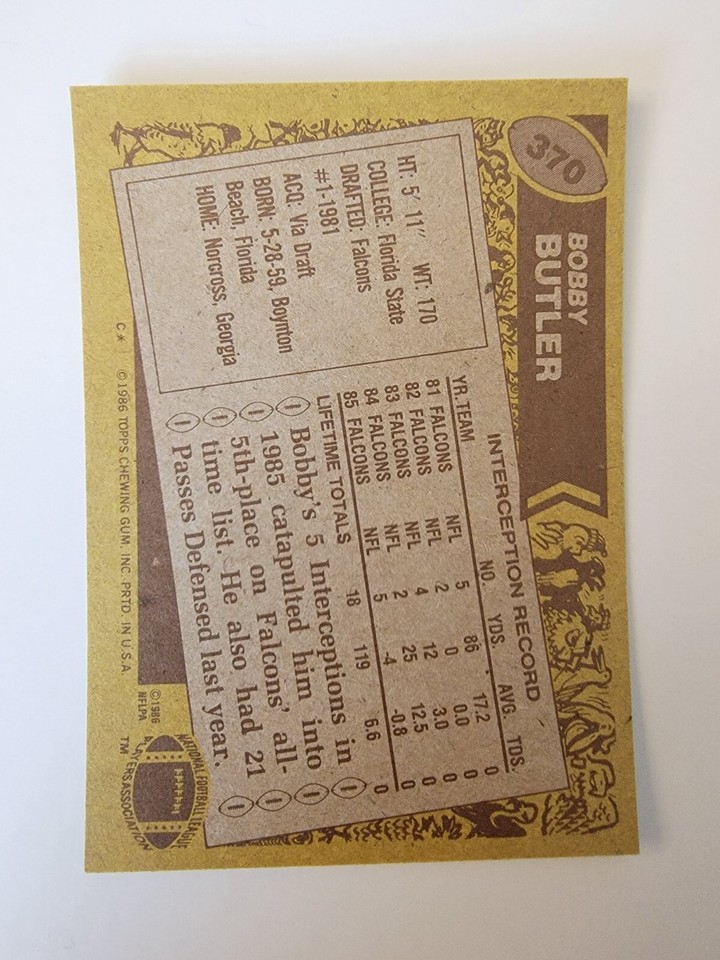 1986 Topps #370 Bobby Butler Atlanta Falcons | eBay