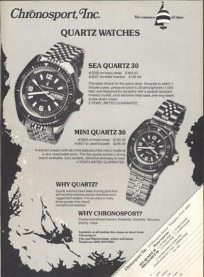 1978 Chronosport Watch PRINT AD Scuba Diver Sea Quartz 30 Mini Quartz ...