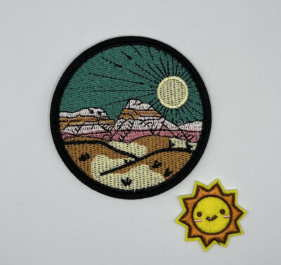 MR ALE x2 Patches Sun + Desert Aqua Rocks Embroidered Iron-On/Sew-On ...
