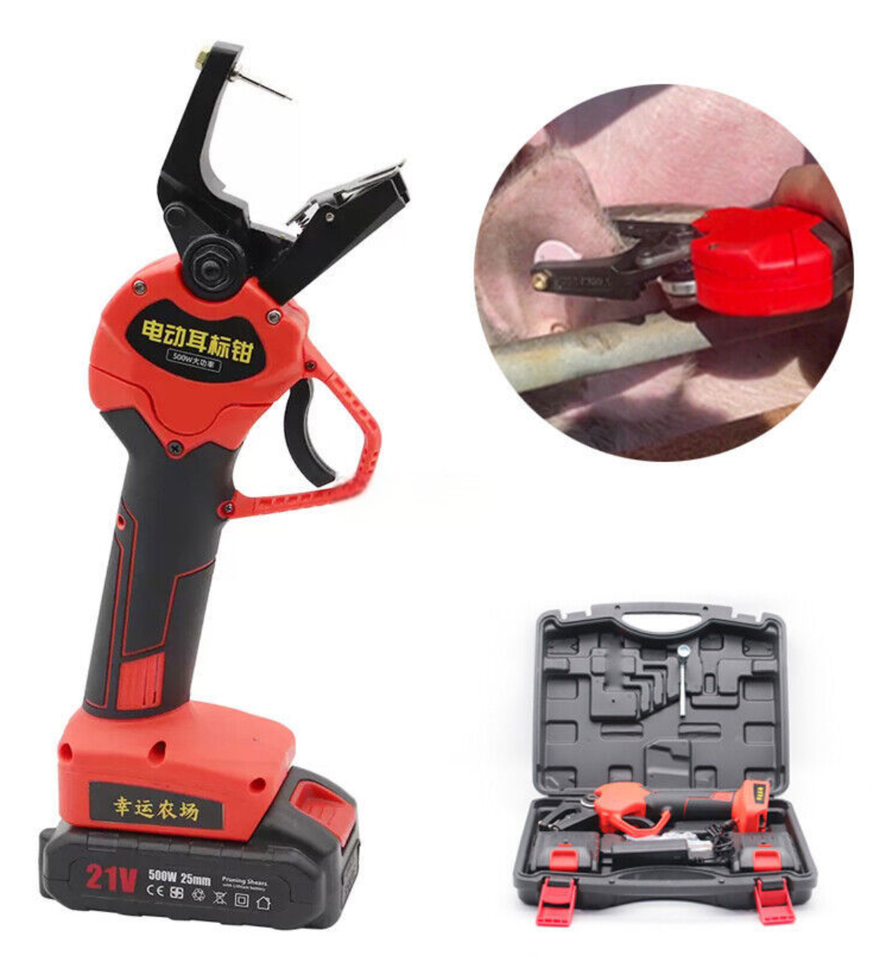 Farm Animal Electric Ear Tag Plier Pig Cattle Ear Tag Applicator w/2 ...