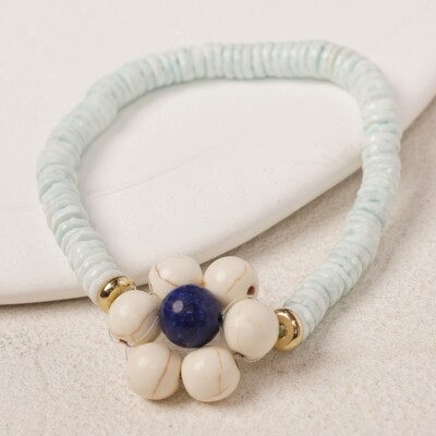 Beaded Symtheic Stone and Shell Disk Elastic Bracelet | eBay