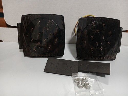 Square Led Trailer Tail Lights, 12V Smoked Red Square LED Submersible ...