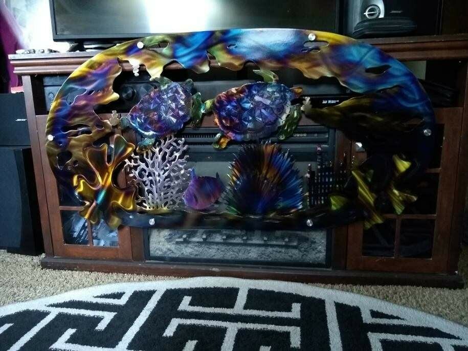 Metal wall decor seascape wall hanging art beach sea life colorful wall ...