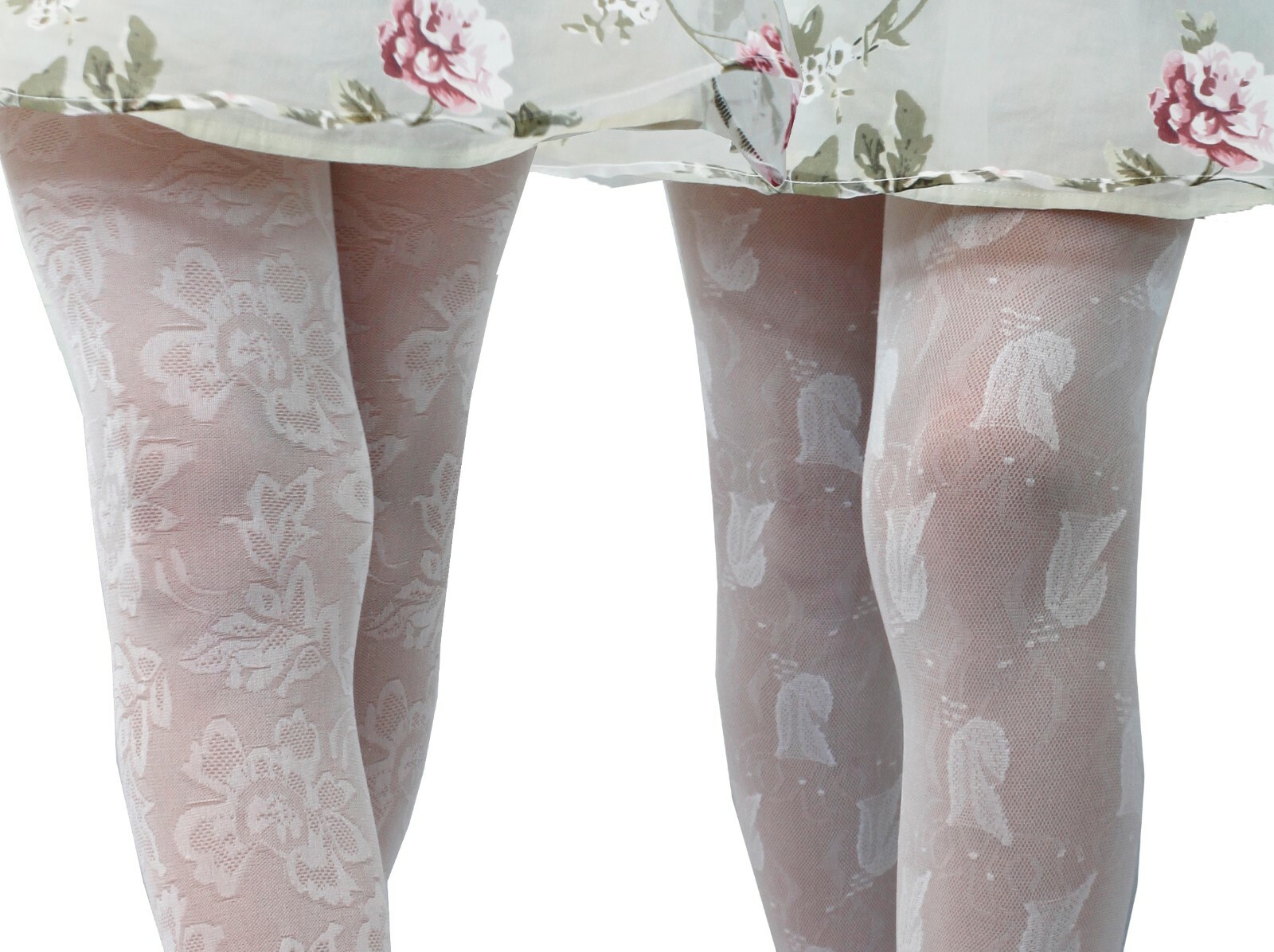 Girls White Patterned Tights Communion Bridesmaid Girl Party Mesh ...