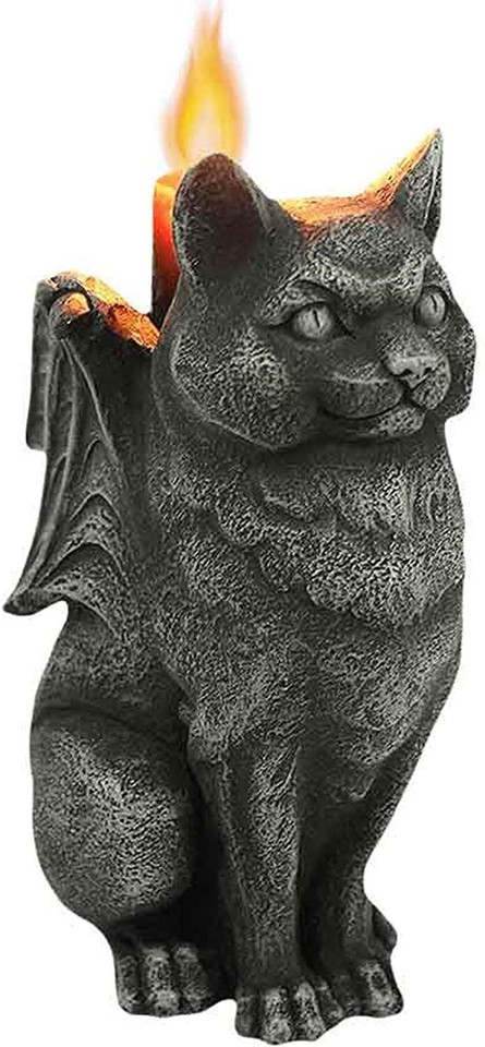 Ebros Gift Stoic Guardian Feline Cat Gargoyle Gothic Candleholder ...