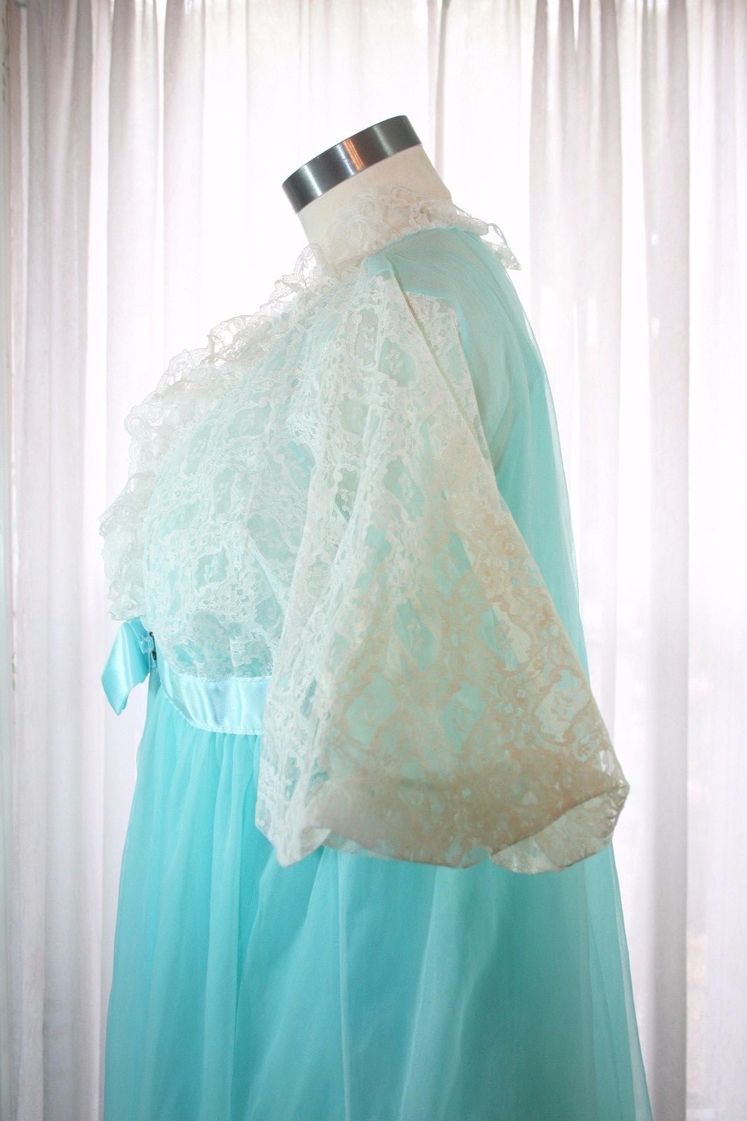 Nightgown Peignoir Robe Gown Vintage AQUA Blue Bridal SHEER Very Full ...