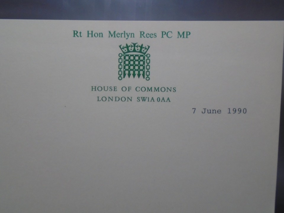 Merlyn Rees MP Signed Letter House of Commons Headed Paper 1990 N Ire ...