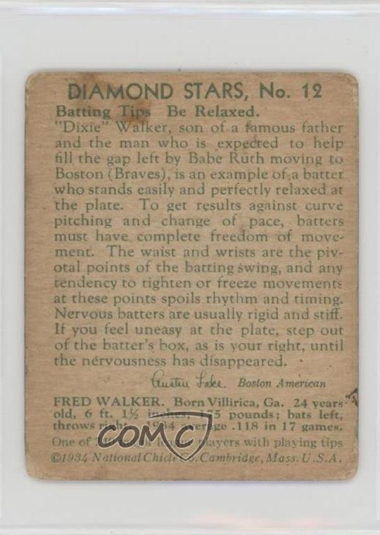 1934-36 National Chicle Diamond Stars R327 Dixie Walker (Issued in 1935 ...