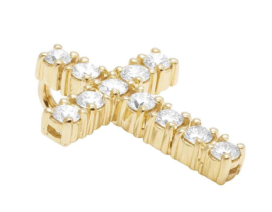 14K Yellow Gold Genuine Diamond One Row Solitaire Cross Pendant 2 1/5 ...