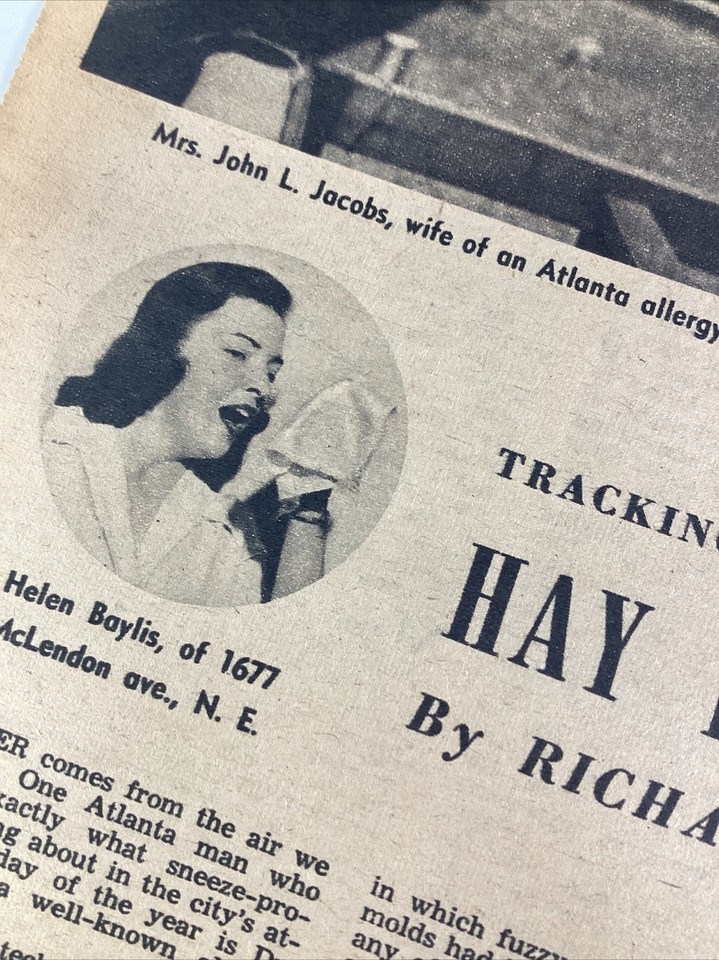 Atlanta GA Print Article 1948 AJC Hay Fever Dr John Jacobs Helen Baylis ...