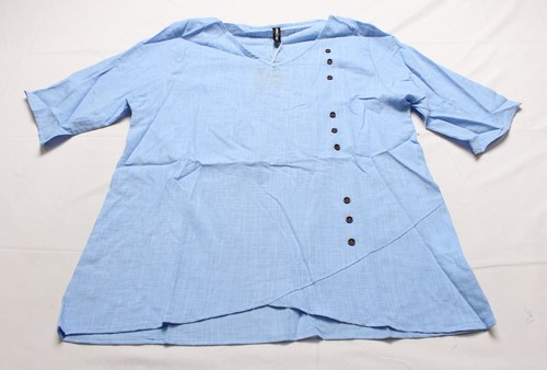 Noracora Women's Casual V-Neck Half Sleeve Button Detail Shirt LB3 Blue ...