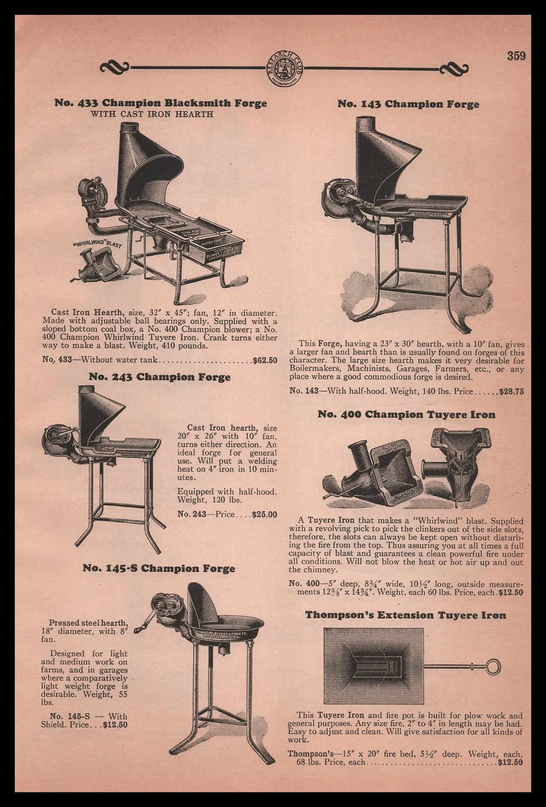 1931 Champion Blacksmith Forge Thompson's Extension Tuyere Iron Vintage ...