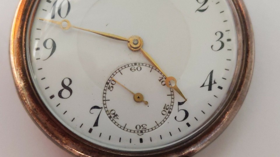 0.800 Silver Pocket Watch, runs, beautiful, yellow hands, brass ...