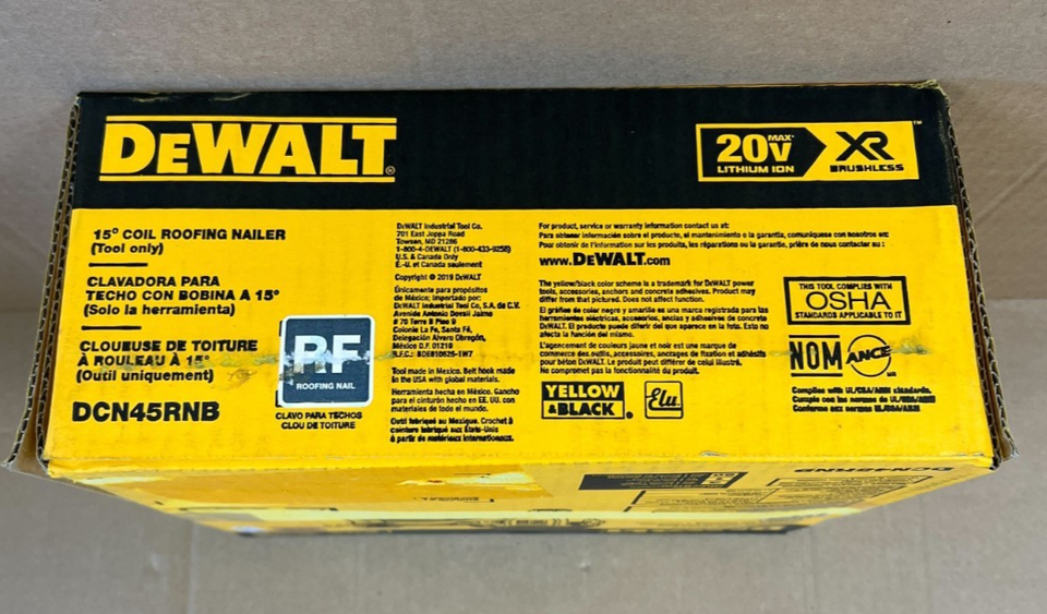[NEW] (DCN45RNB) DeWalt 20V MAX XR Cordless Roofing Nailer – 15° Coil ...