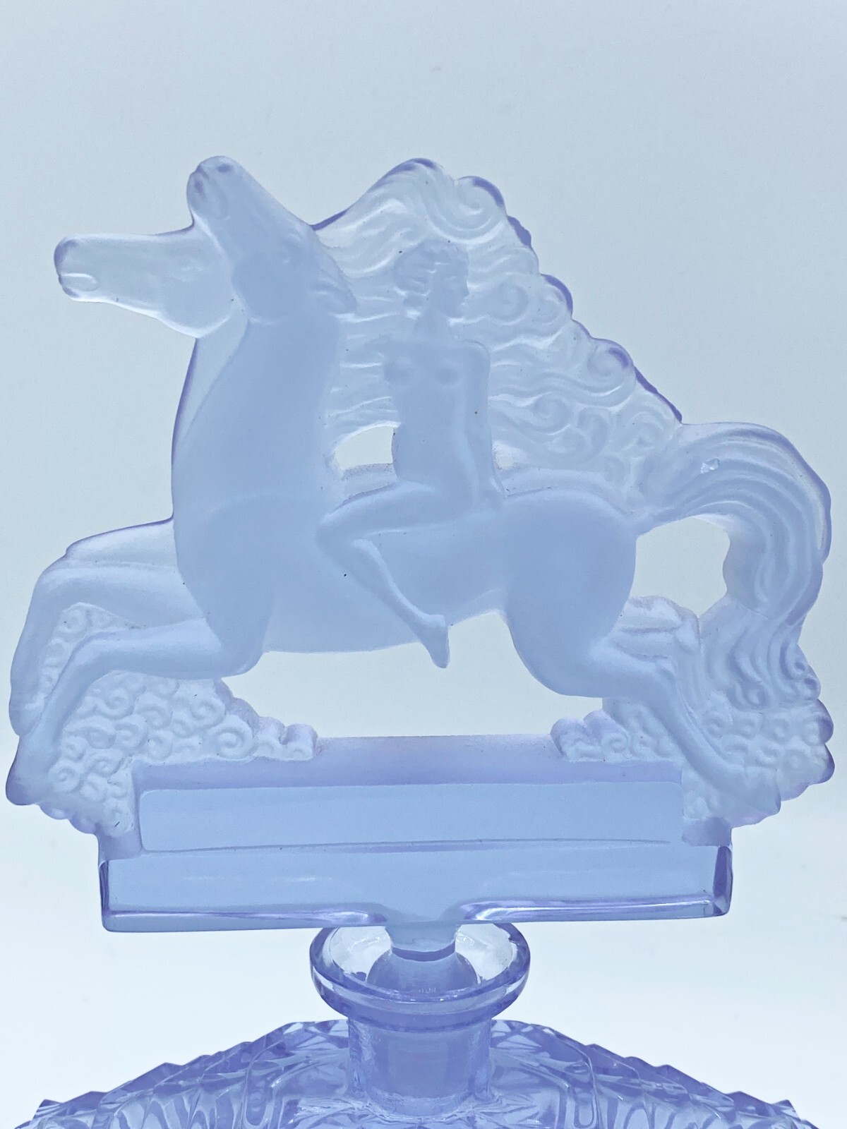 Vintage Pale Purple Czech Glass Perfume Bottle w Nude Riding Two Horses ...