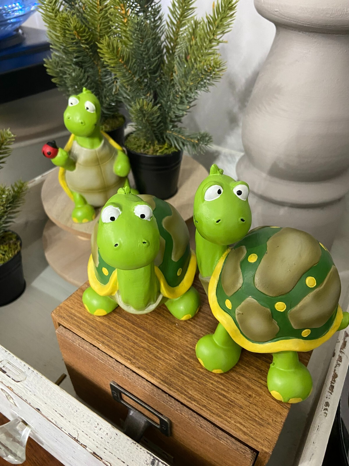 Set of 3 Resin Green Whimsical Turtles Figurines Decor Kids | eBay