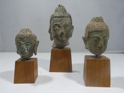 3 ANTIQUE BRONZE BUDDAH HEADS | eBay