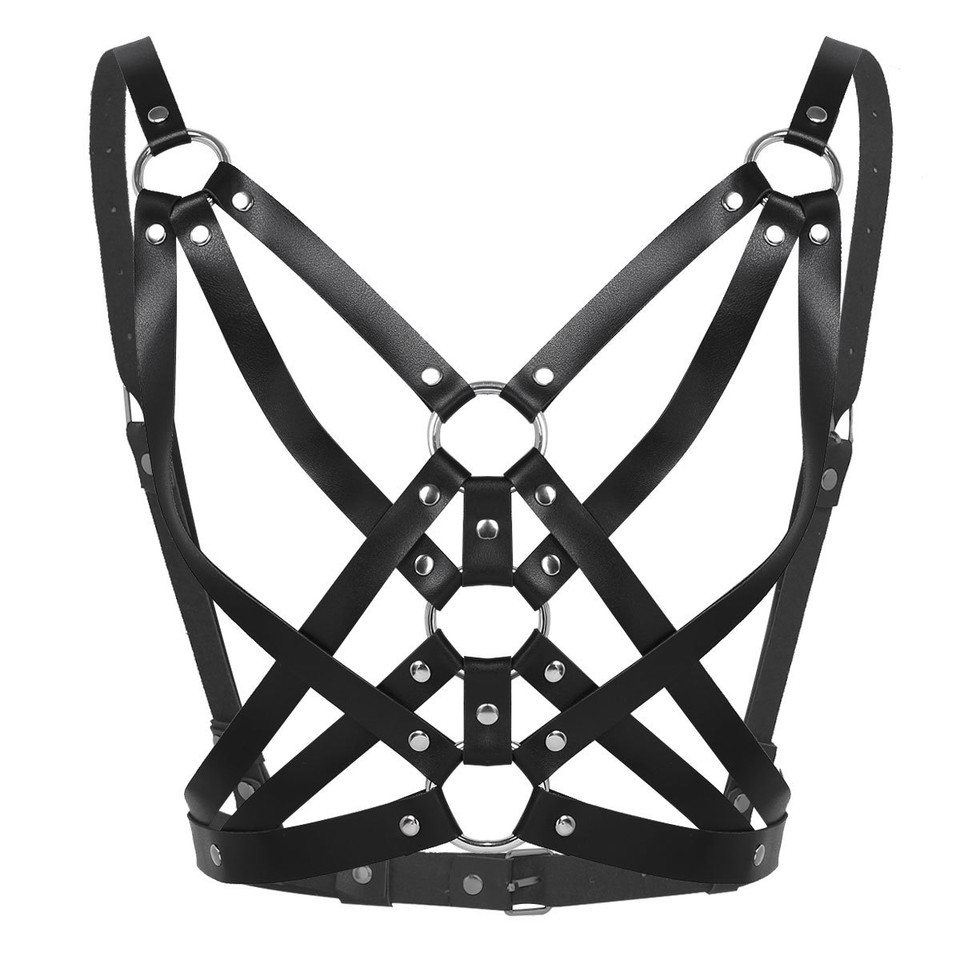 Womens Leather Chest Bust Harness Belt Strappy Body Caged Bra Punk ...