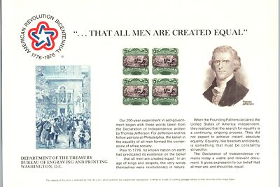 BEP ENGRAVED SOUVENIR CARD B4 ALL MEN ARE CREATED EQUAL JEFFERSON ...