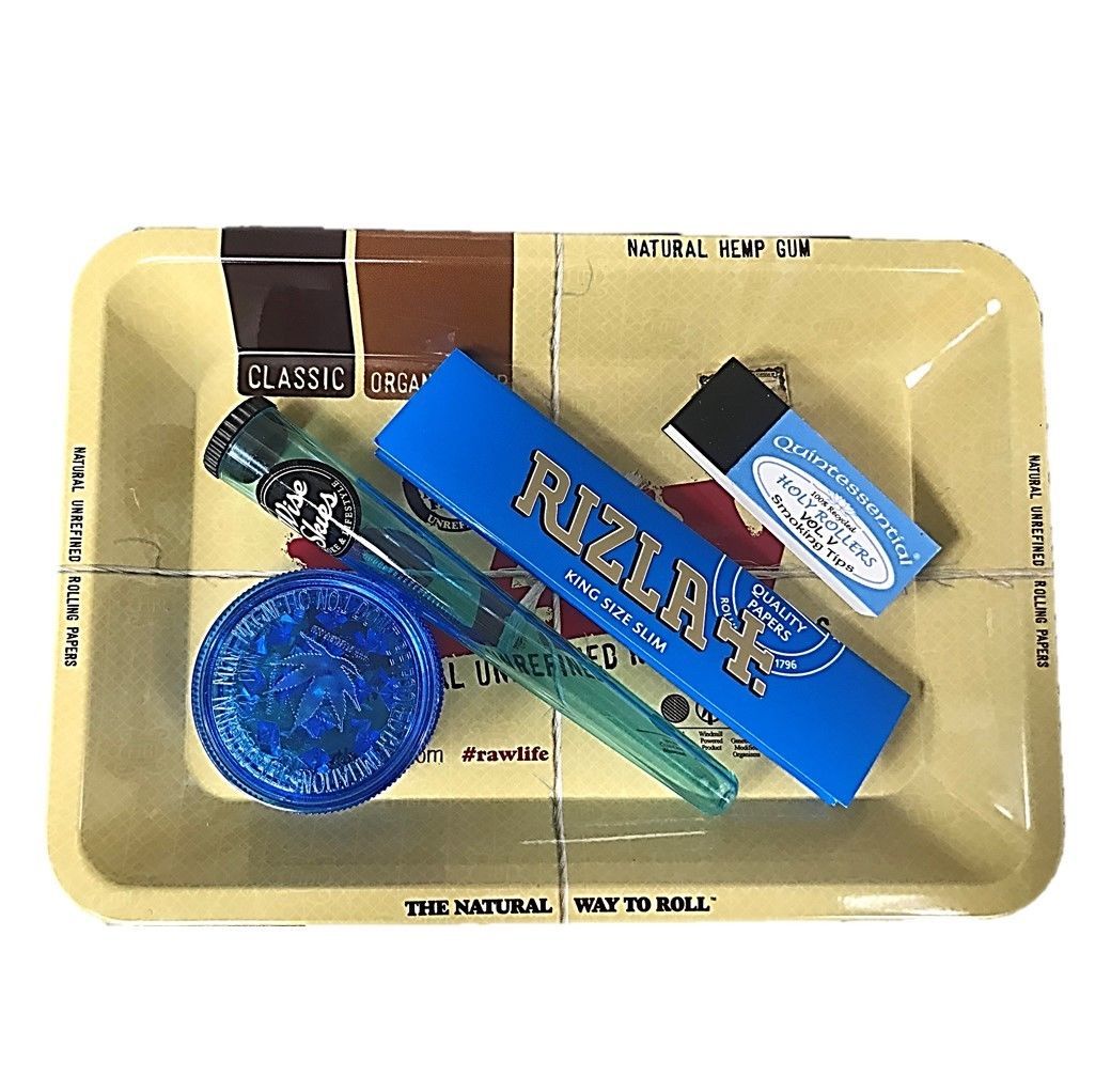 RAW MINI ROLLING TRAY SET BLUE SLIM RIZLA ROLLING PAPER TIPS BLUE ...