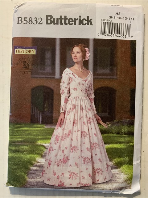 Butterick 5832 Civil War Era Gown Dress Sewing Pattern Sizes 6 Thru 14 ...