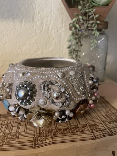 Vintage Folk Art Memory Vase, Spirit Bowl, Jewelry Encrusted Hand Made ...