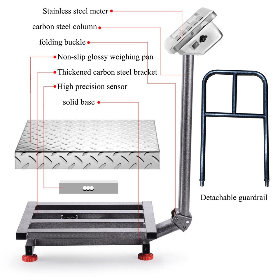 660lb Industrial Platform Scale with Removable Guardrail Floor Digital ...