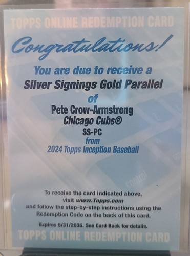 RARE Pete Crow-Armstrong 2024 Topps Inception Silver Signings Gold ...
