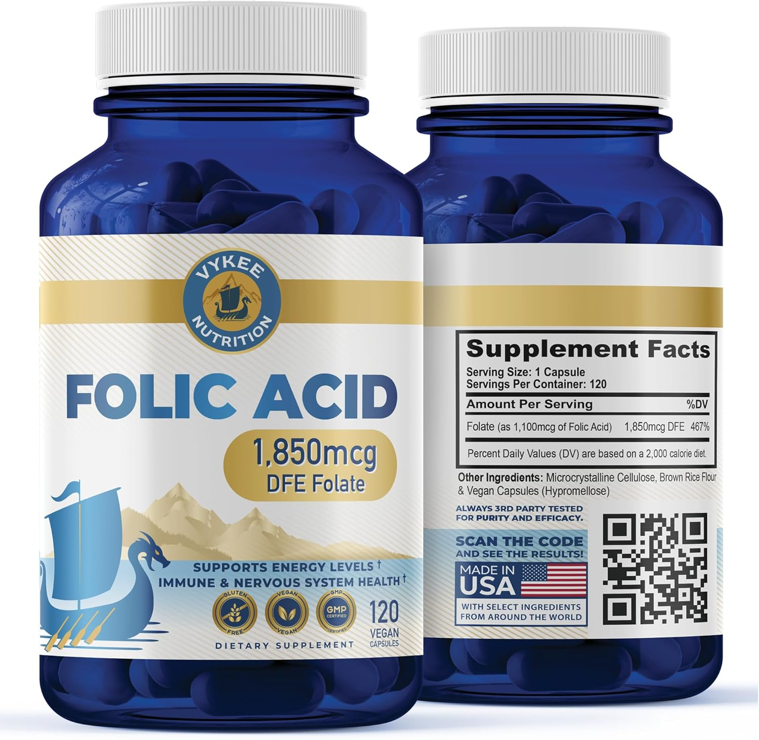 Folic Acid Supplement – High-Potency Vitamin B9 1,870Mg DFE Folate, 1 ...