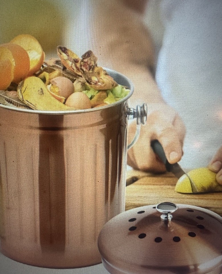 COPPER COMPOST BIN WITH LID 1.3 GALLON CHARCOAL FILTER COUNTERTOP ...