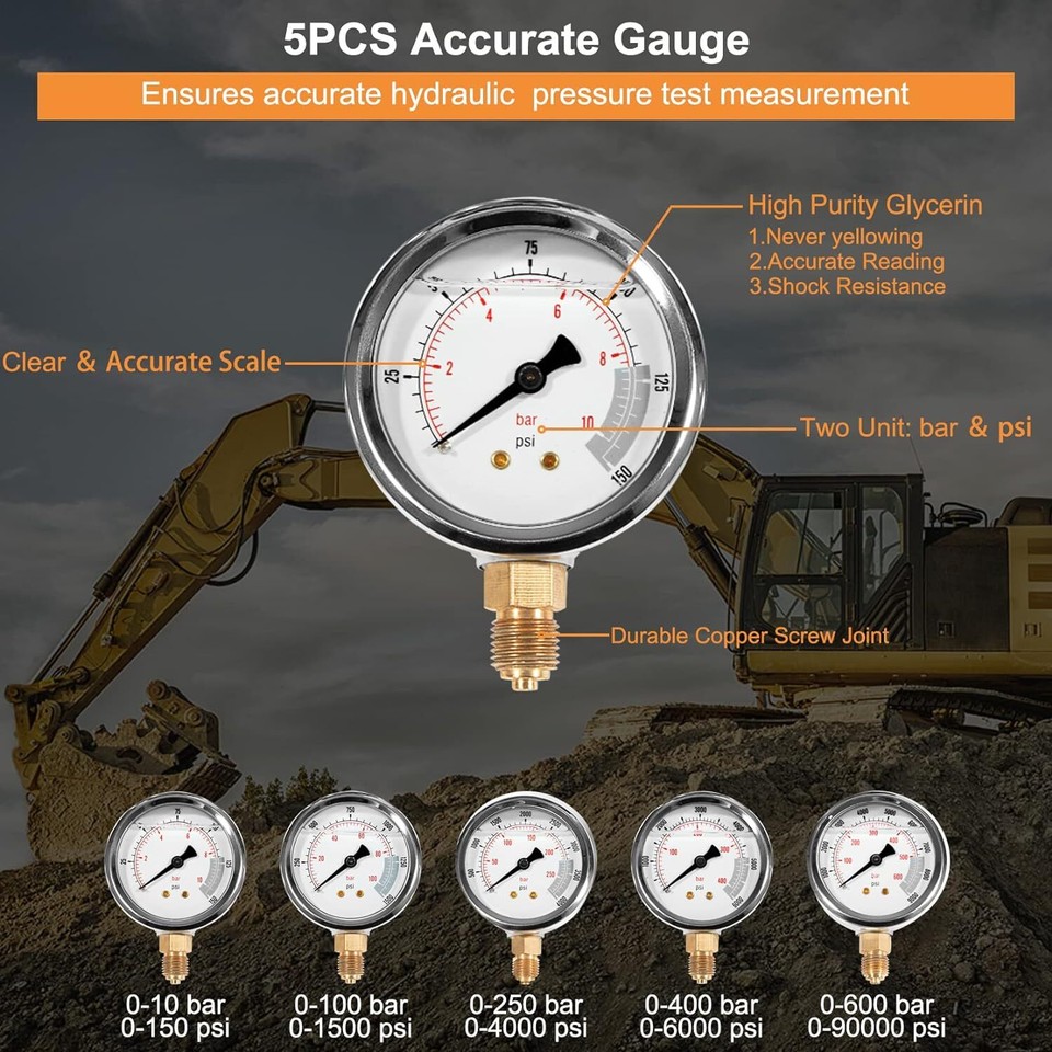 for Caterpillar Hydraulic Pressure Test Kit 5Hose 5 Gauge 13Coupling ...