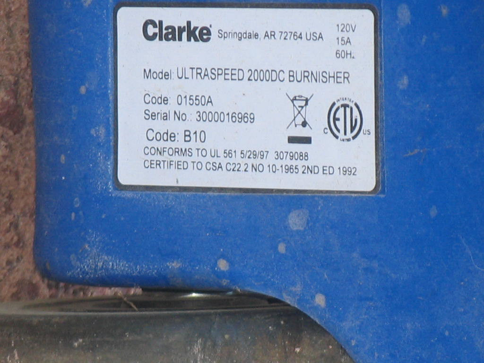 Clarke 2000DC High Speed Floor Buffer / Dust Control System | eBay