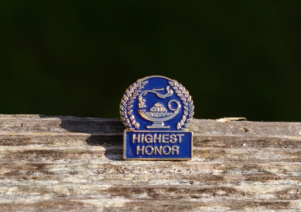 Lamp of Knowledge Highest Honor Gold Tone Metal & Blue Enamel Lapel Pin ...