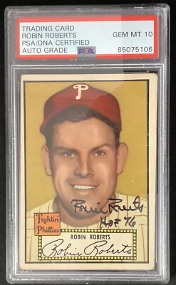 Robin Roberts Signed 1952 Topps #59 Baseball Card Phillies HOF Auto PSA ...