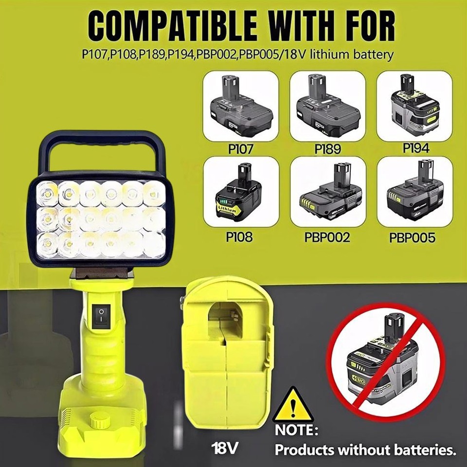 For Ryobi 18V LED Work Light Portable Camping Light Spotlight ...